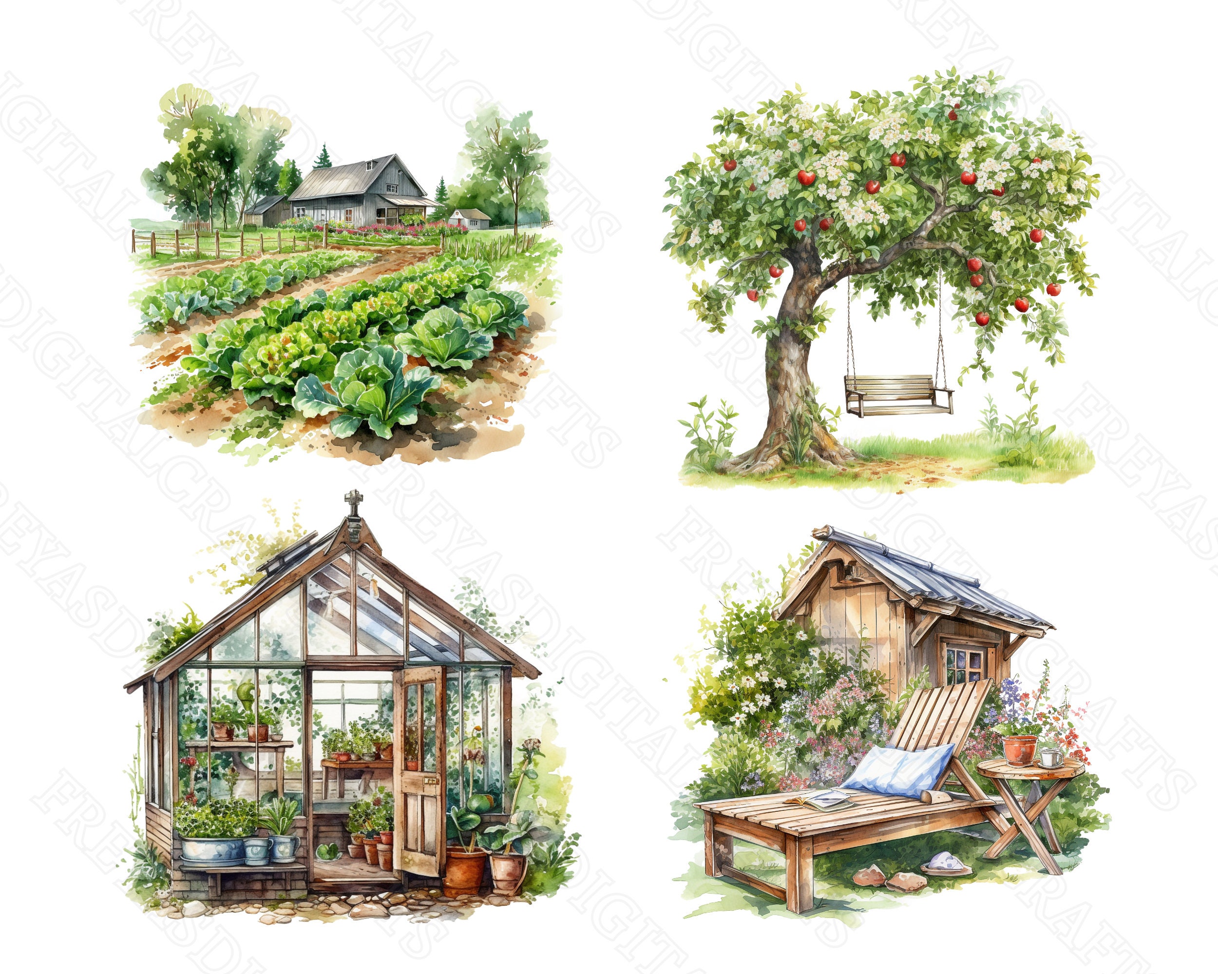 Summer Garden Clipart-watercolor Garden-summer-spring-seasonal Clipart ...