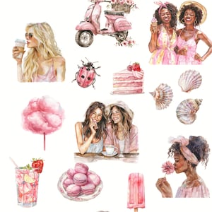 Pink Summer Clipart-watercolor Girly Summer Graphics-cottagecore-summer ...