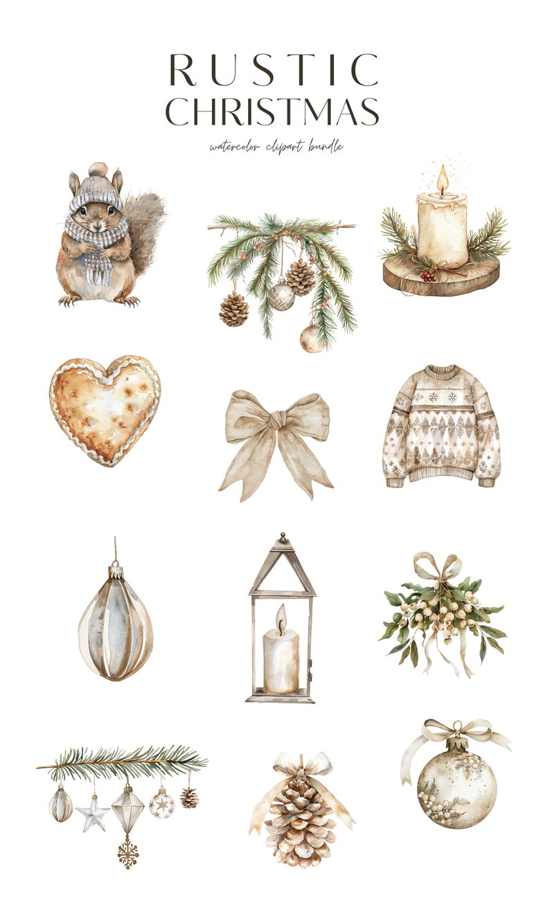 Cozy Christmas Clipart Bundle-watercolor Winter-rustic Christmas Png ...