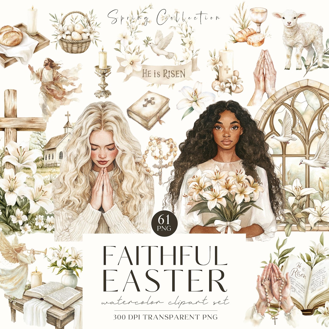 Religious Easter Clipart, Watercolor Neutral Easter Clipart, Cross, He ...