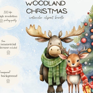 Woodland Christmas Clipart, Watercolor Winter PNG, Forest Christmas ...