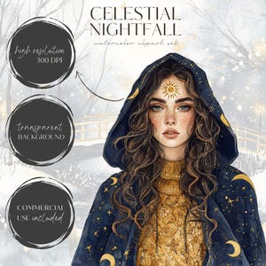 Celestial Magic Clip Art, Watercolor Mystical Clipart, Sun, Star, Moon, PNG, Pagan Digital ...