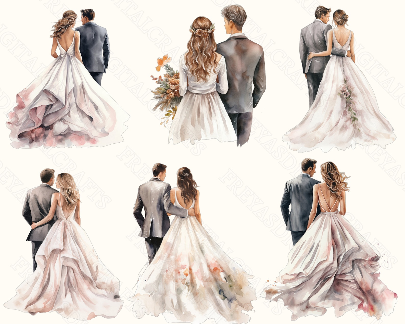 34 Bride and Groom Back Clipart Watercolor-wedding Day Clipart PNG ...