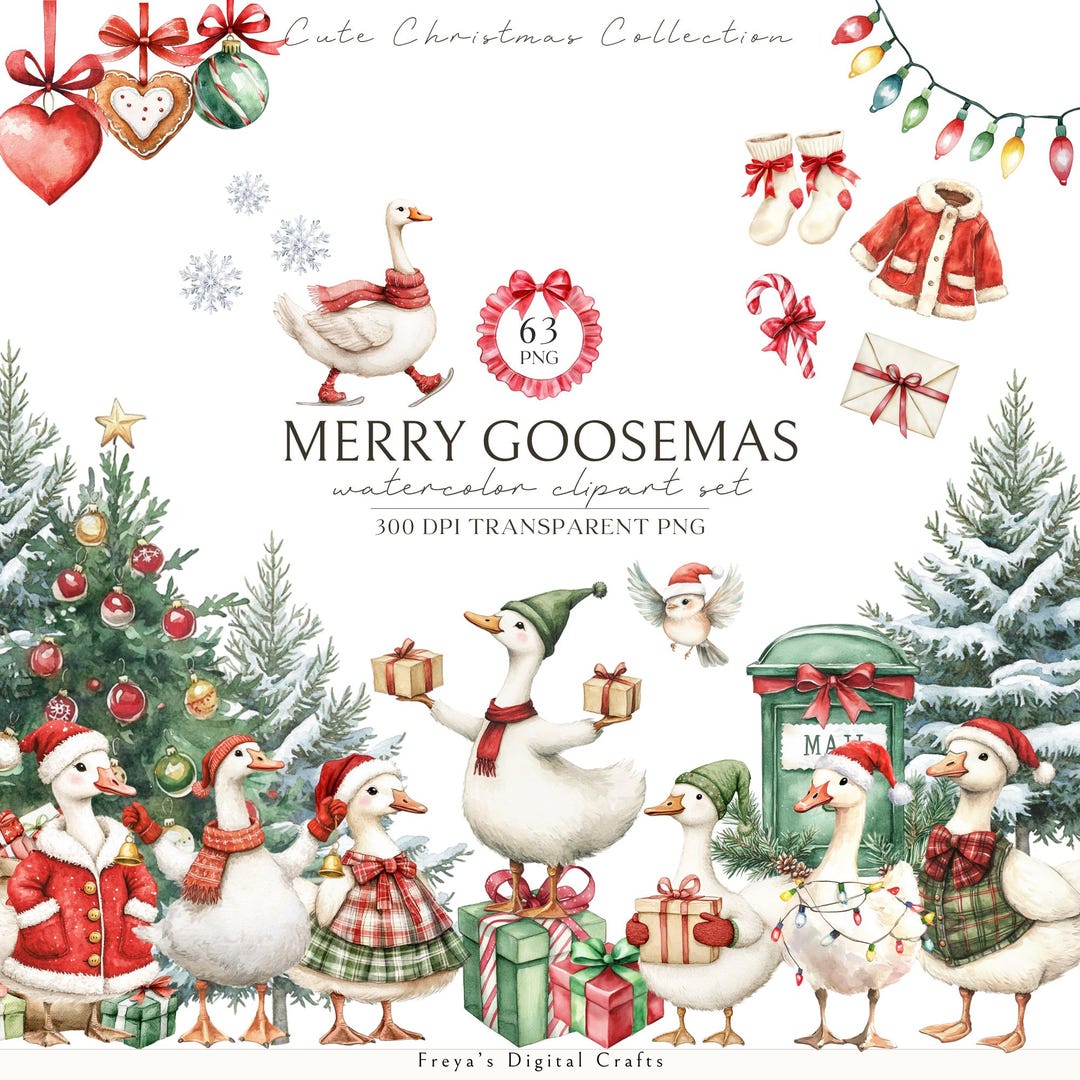 Watercolor Christmas Goose Clipart, Silly Goose Christmas PNG, Cute ...