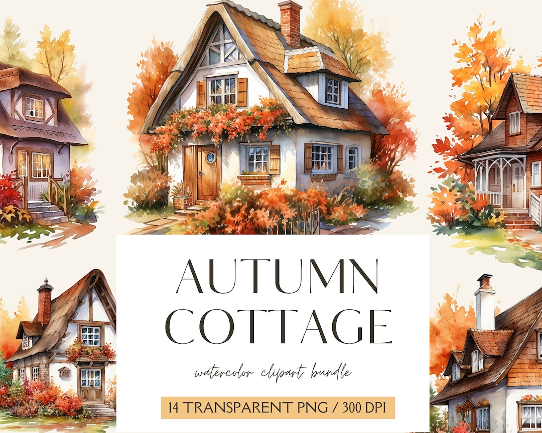 Fall Decor-watercolor Autumn Cottage House-fall Cottage-cottage House ...