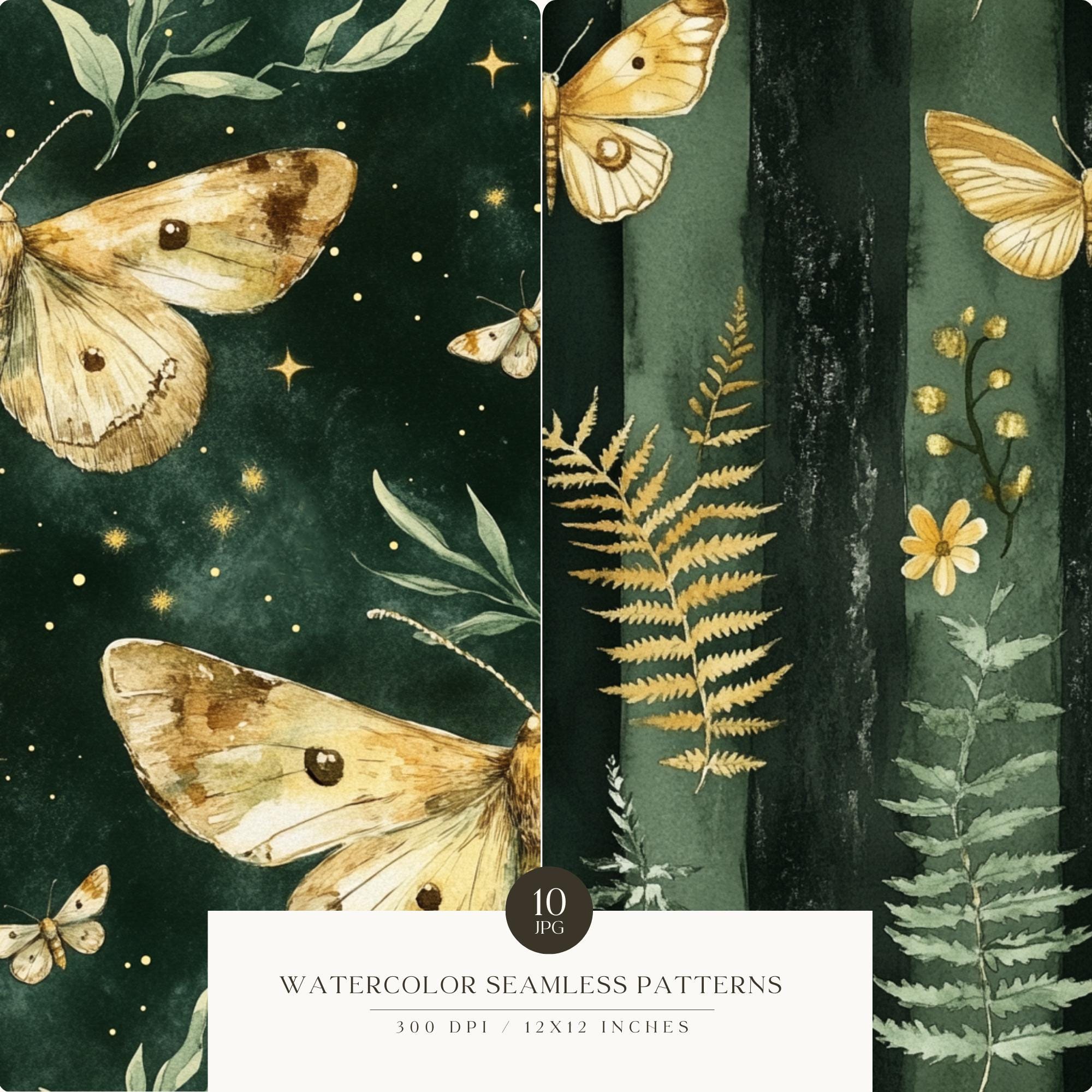 Forest Pattern, Magical Moth, Evergreen Seamless Pattern, Botanical ...