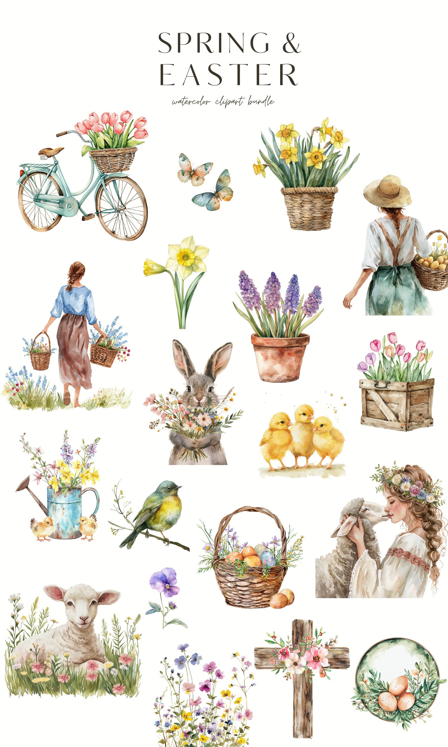 Watercolor Spring Easter Clipart-floral Clipart-easter Graphics-easter ...