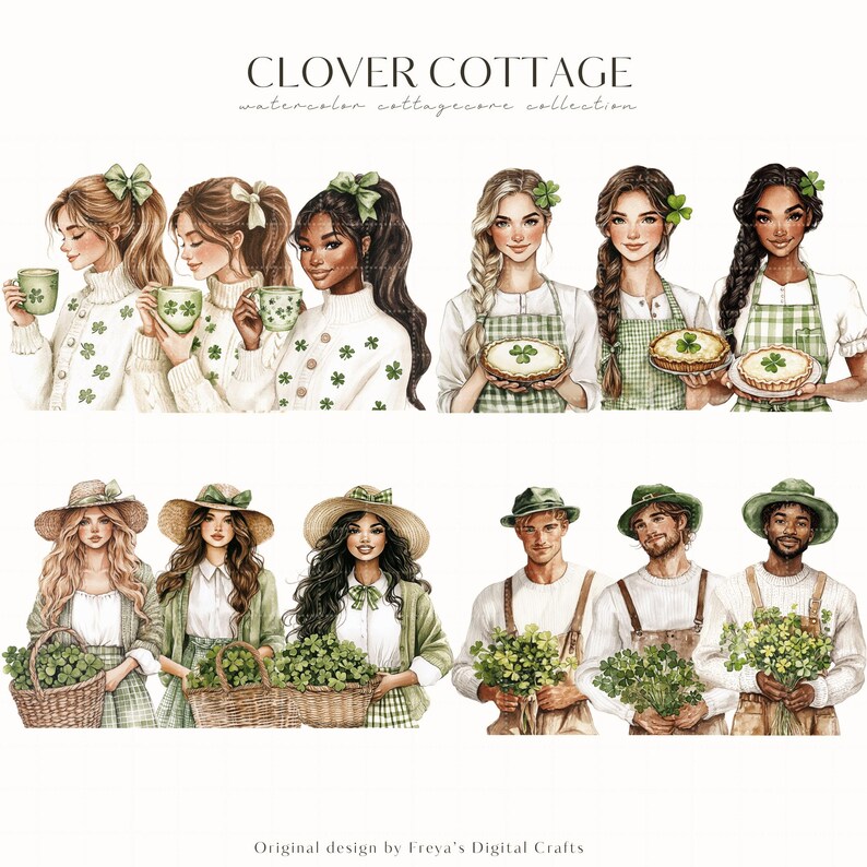 St Patrick's Day Clipart, Watercolor Clover, Cottagecore Spring PNG ...