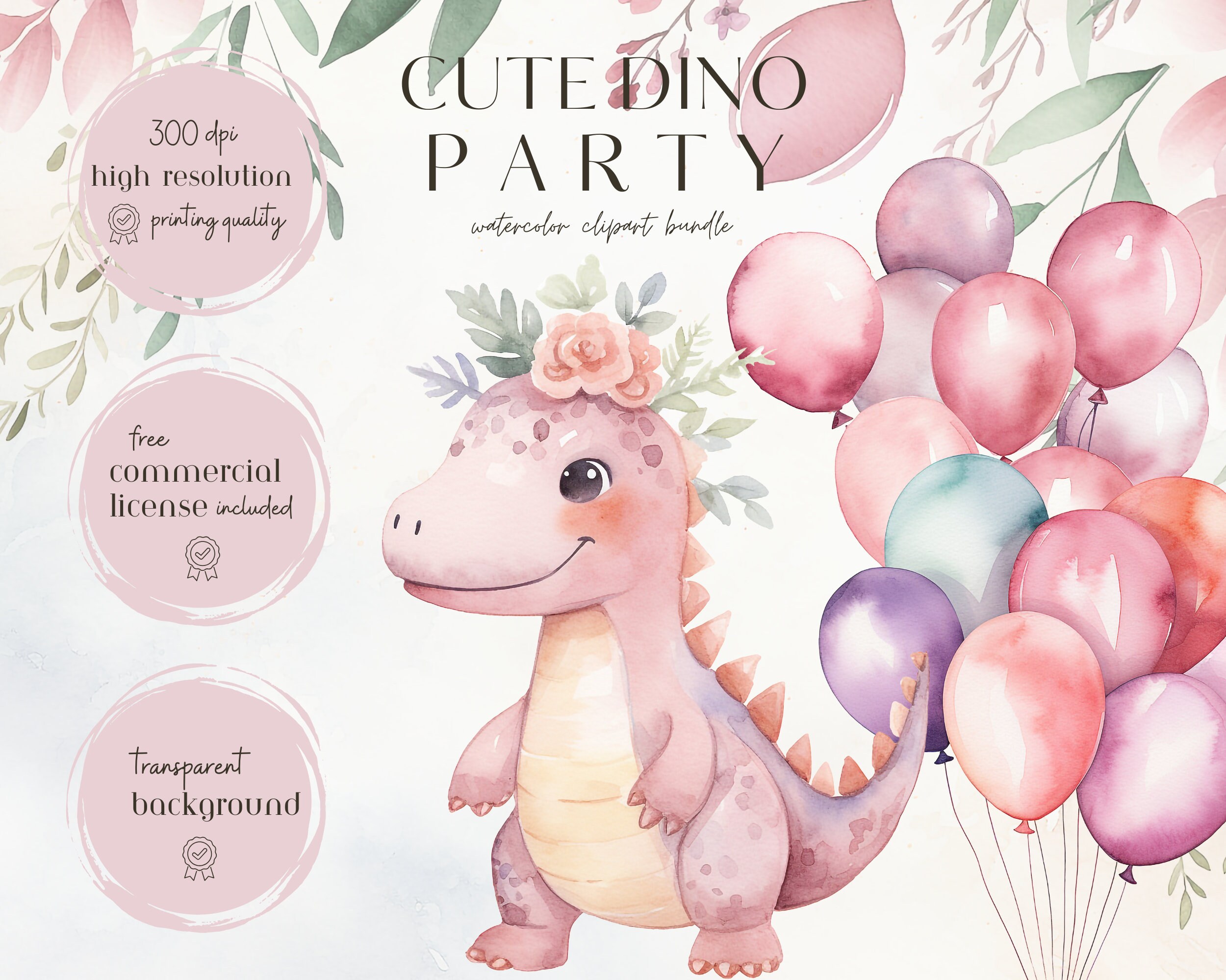 Watercolor Cute Dino Clipart Bundle, Cute Dinosaur Nursery, Cute Kids ...