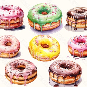 48 Watercolor Donuts Art, Donuts Clipart, Dessert Clipart Bundle, Sweet ...
