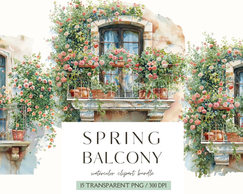 Watercolor Spring Balcony, Spring House, Spring Clipart, Spring PNG ...
