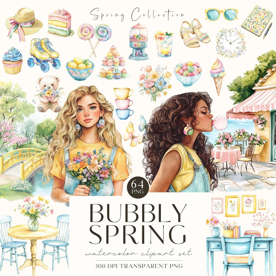 Spring Clipart, Springtime, Watercolor Fun Pastel Spring, Summer ...