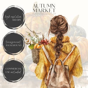 Cozy Autumn, Watercolor Autumn Market Clipart, Cozy Fall PNG Graphics ...