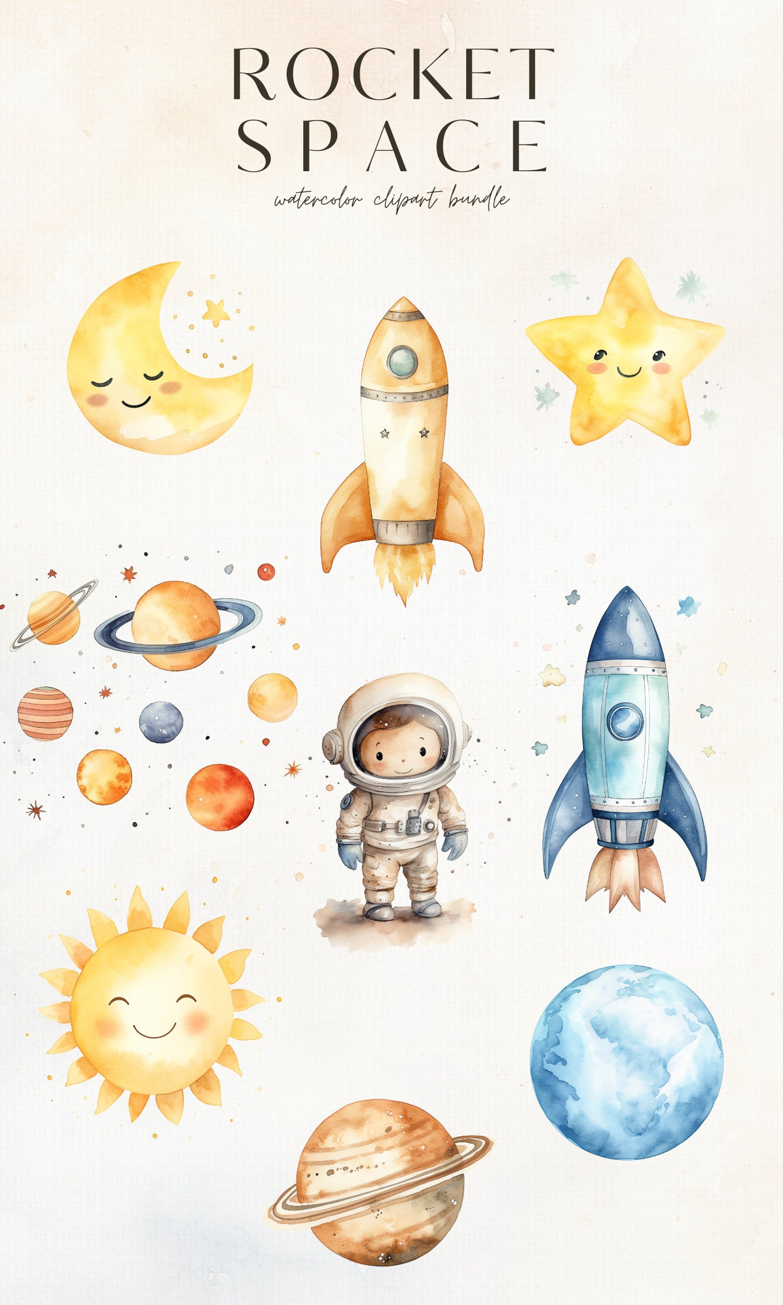 Watercolor Space Clipart Bundle, Astronaut Nursery Clipart, Astronaut ...