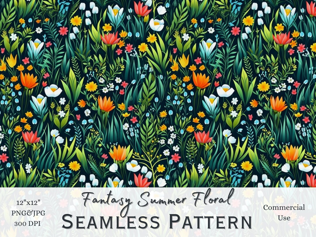 Fantasy Summer Floral Seamless Pattern, Floral Print, Commercial Use ...
