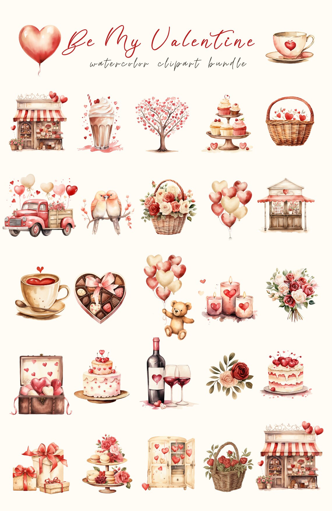 Watercolor Valentine's Day Clipart-sweet Valentine-valentine's Clipart ...