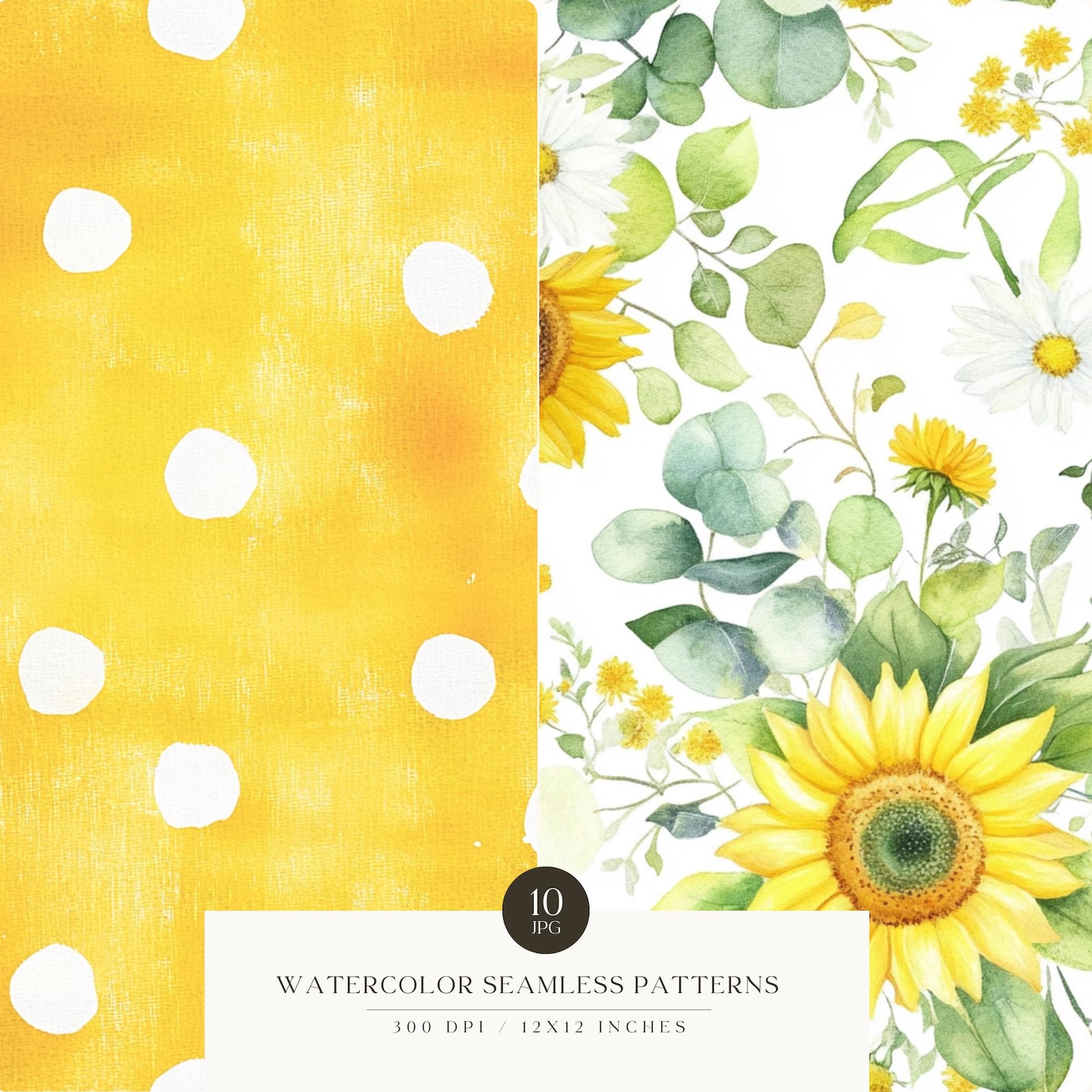 Watercolor Sunflower Floral Seamless Pattern, Cottagecore, Cozy ...