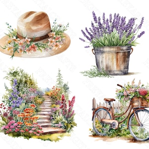 Summer Garden Clipart-watercolor Garden-summer-spring-seasonal Clipart ...