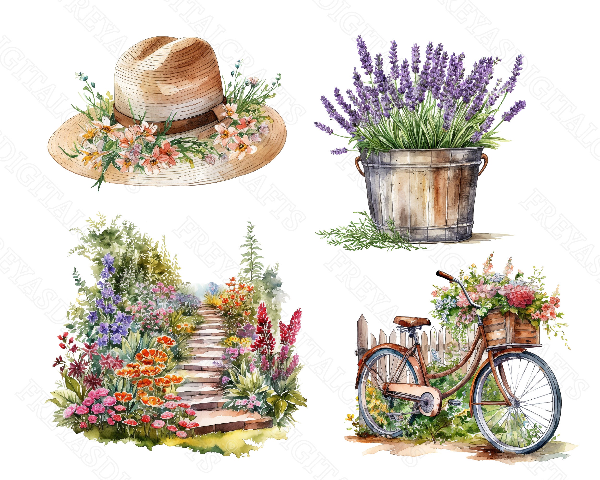 Summer Garden Clipart-watercolor Garden-summer-spring-seasonal Clipart ...