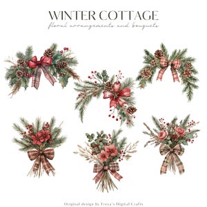 Watercolor Festive Christmas Floral Bouquet Clipart, Cozy Christmas ...