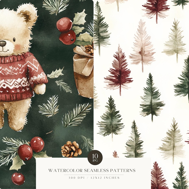Classic Christmas Seamless Patterns, Cozy Christmas Pattern, Pine ...