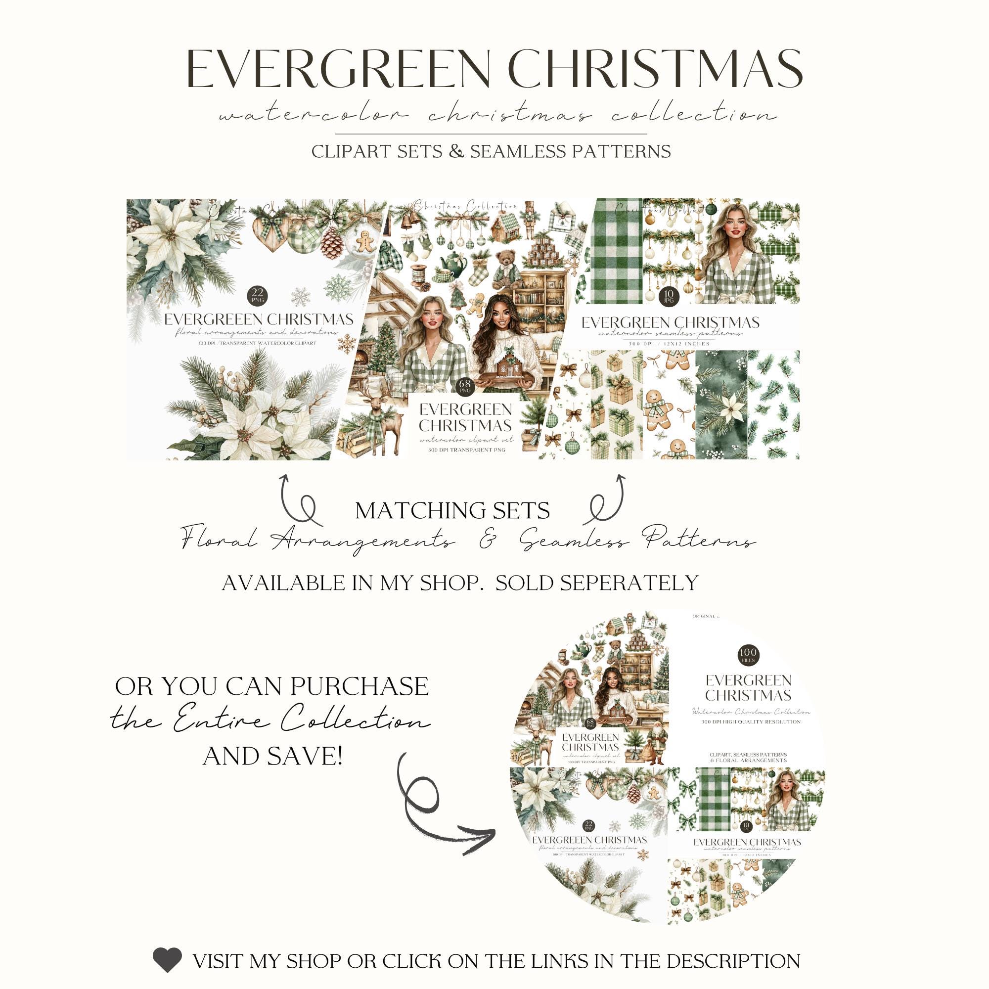 Watercolor Neutral Christmas Clipart Set, Rustic Christmas Graphics ...