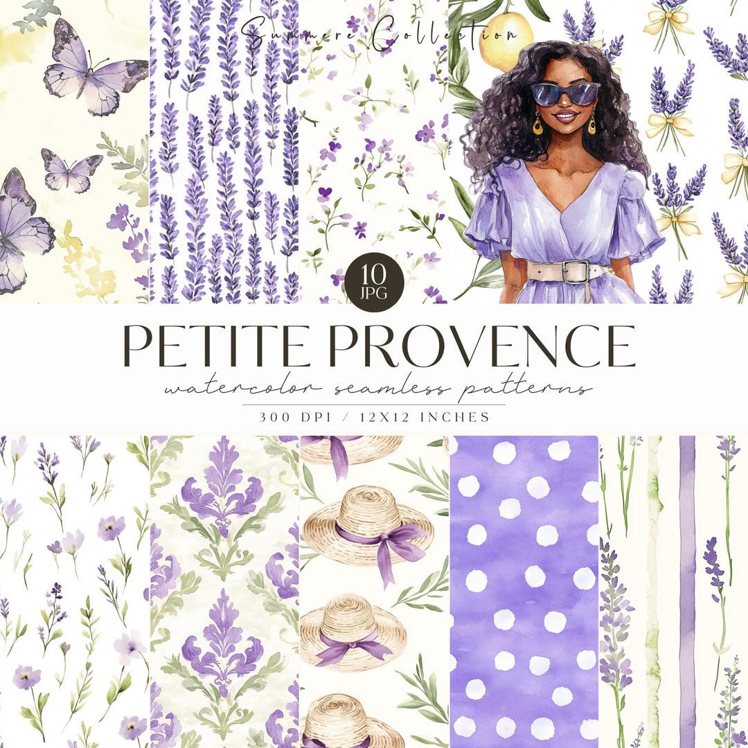 Watercolor Provence Lavender Seamless Patterns, Dreamy Purple Florals ...