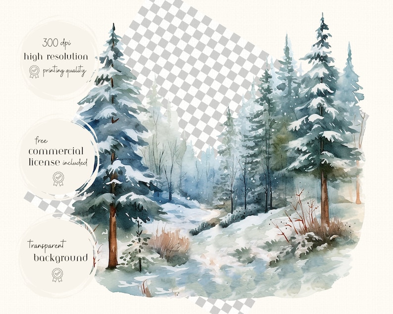 Watercolor Winter Forest Clipart-winter Woodland Clipart-winter Forest ...