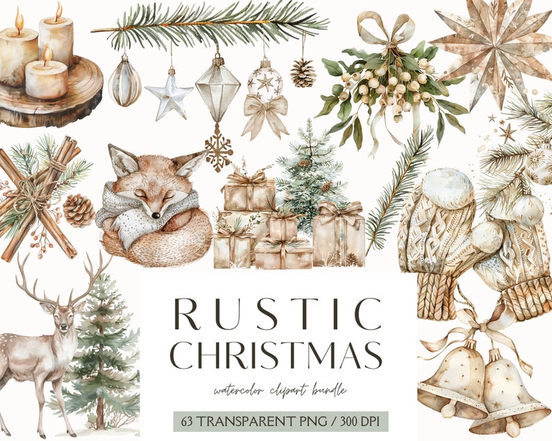 Cozy Christmas Clipart Bundle-watercolor Winter-rustic Christmas Png ...