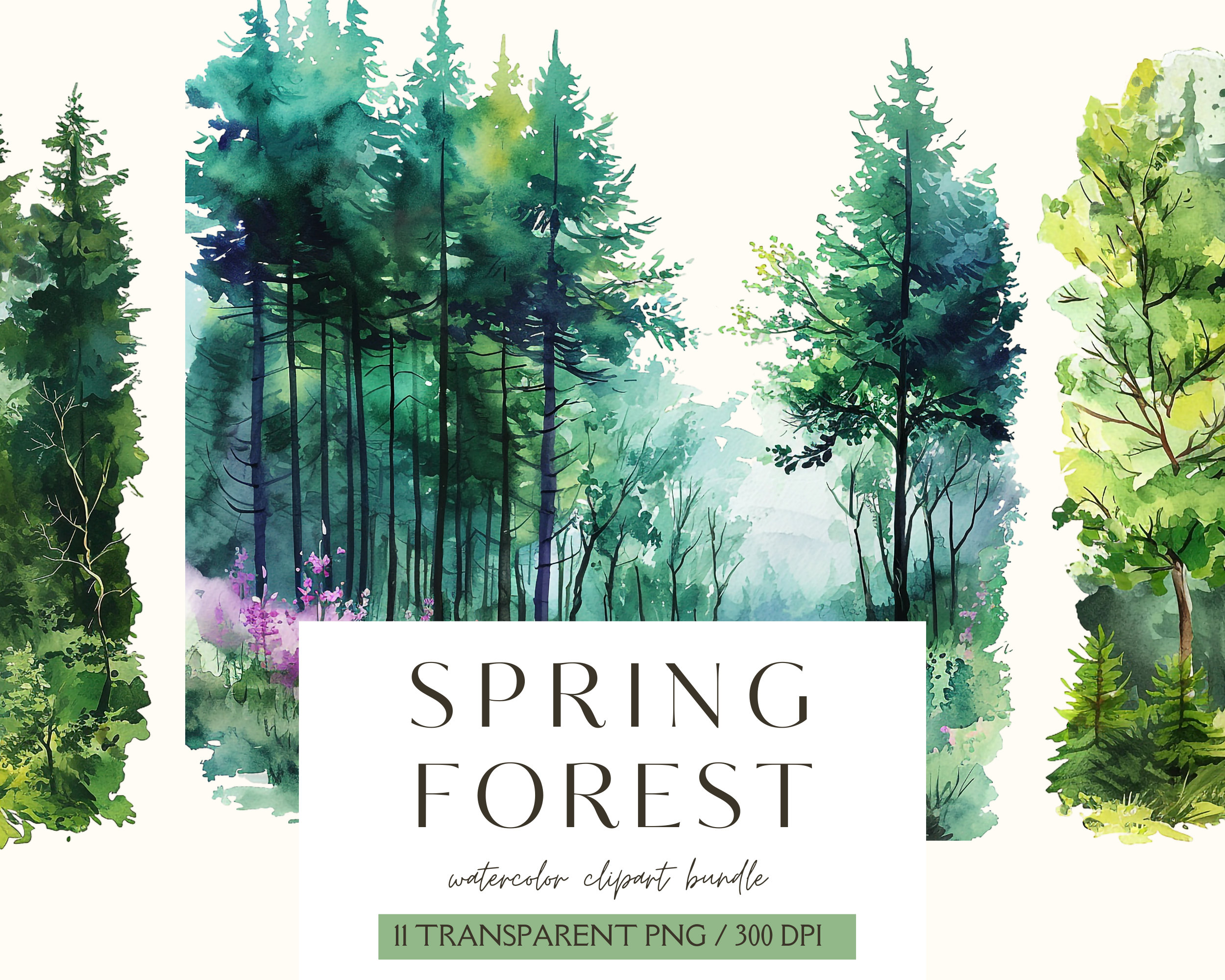 Watercolor Spring Forest Clipart-spring Woodland Clipart-forest ...
