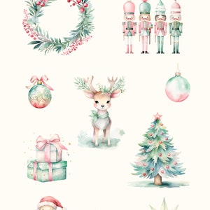 Cute Christmas Clipart, Watercolor Christmas PNG, Pink Christmas Bundle ...