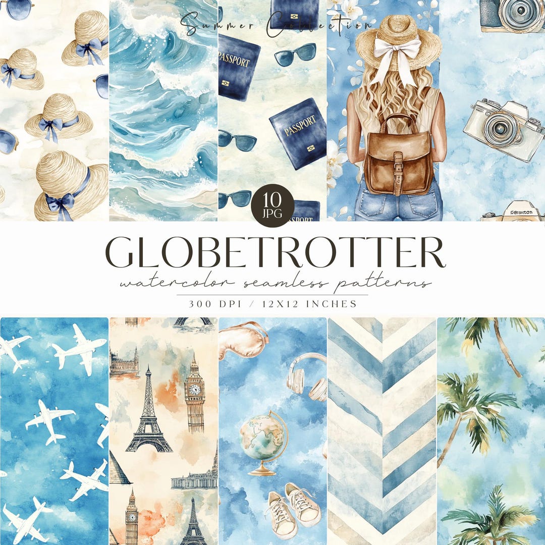 Traveler Seamless Patterns, Wanderlust Traveler, Summer, Traveling ...