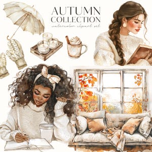 Cozy Autumn Large Bundle, Watercolor Neutral Fall Clipart, Seasonal PNG ...
