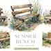 Summer Bench Clipart Bundle, Watercolor Summer Clipart, PNG Design ...