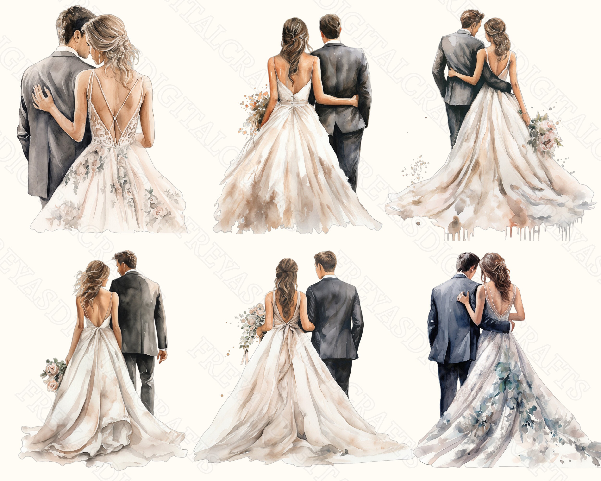 34 Bride and Groom Back Clipart Watercolor-wedding Day Clipart PNG ...