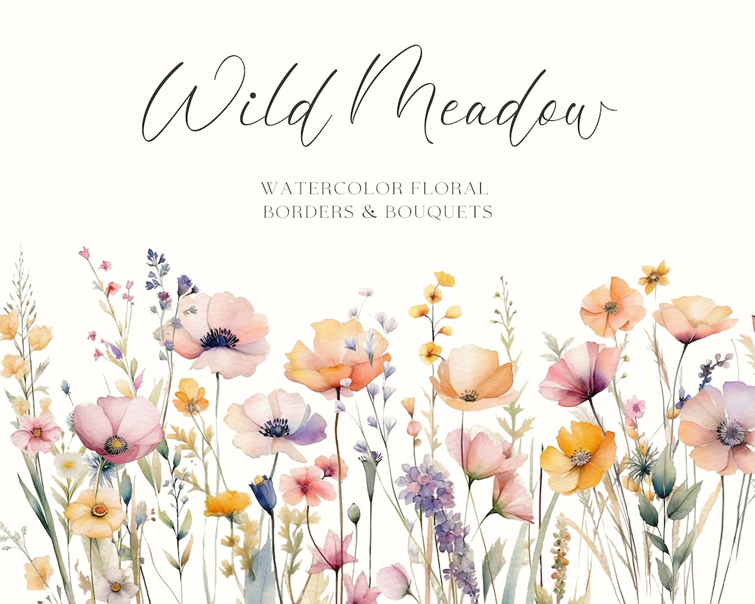 Floral Border Clipart Set-florall Clipart-watercolor Wild Flowers ...
