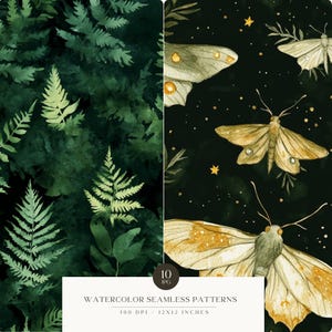 Forest Pattern, Magical Moth, Evergreen Seamless Pattern, Botanical ...