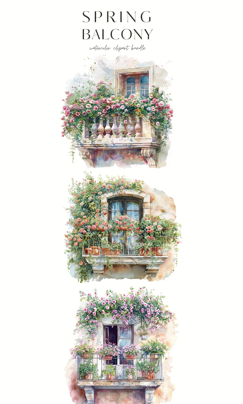 Watercolor Spring Balcony, Spring House, Spring Clipart, Spring PNG ...