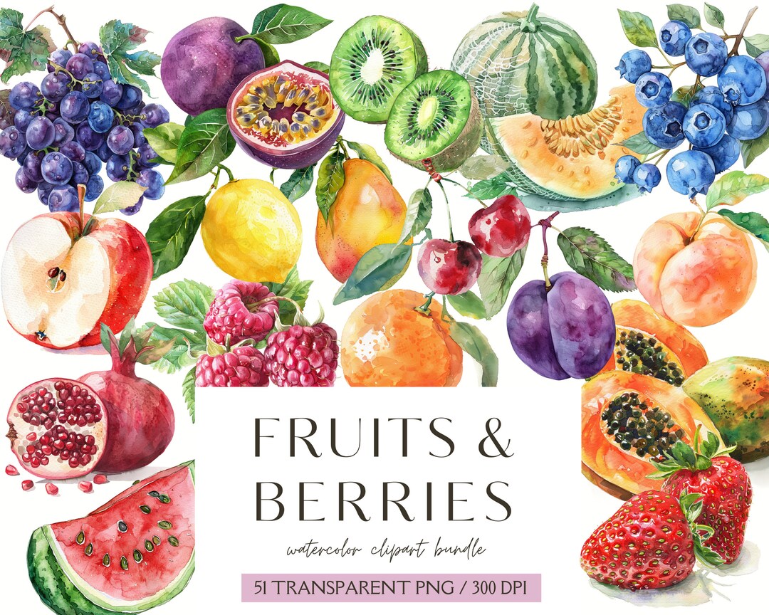 Watercolor Fruitful Clipart, Fruit Berry Collection, Berry PNG, Food ...