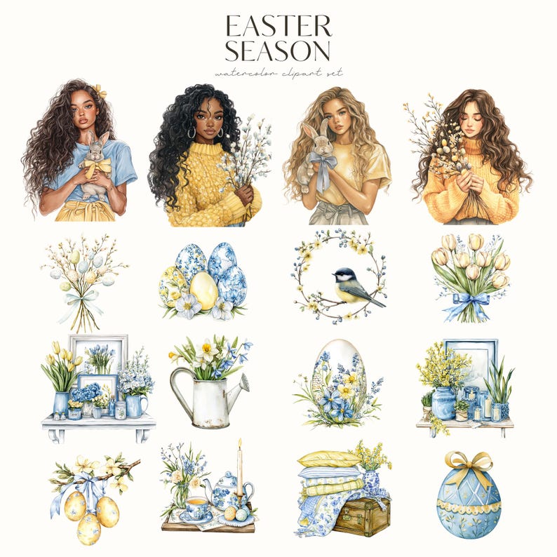 Easter Clipart, Watercolor Springtime, Easter Egg, Easter Bunny, Cute ...