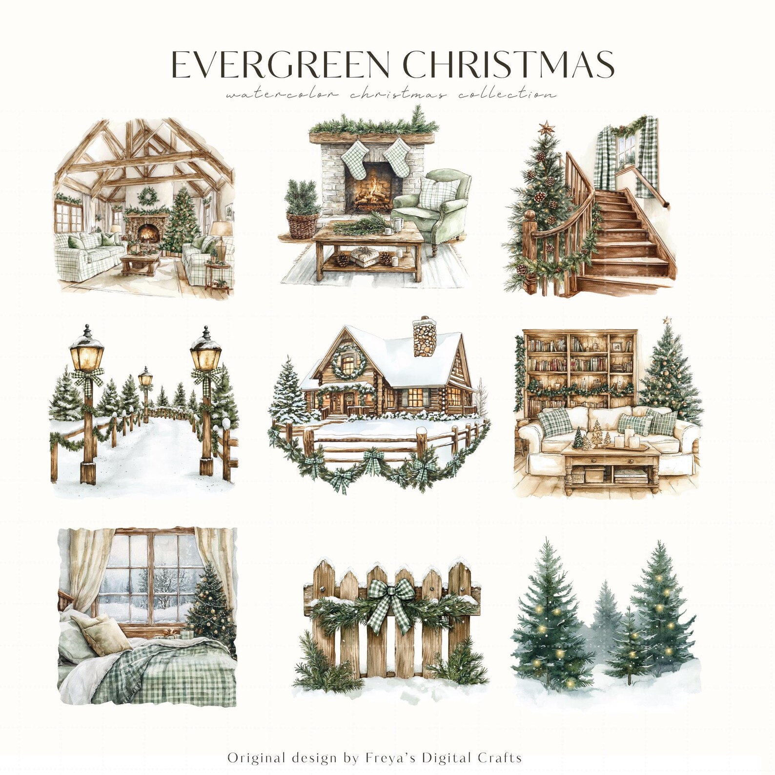 Watercolor Neutral Christmas Clipart Set, Rustic Christmas Graphics ...