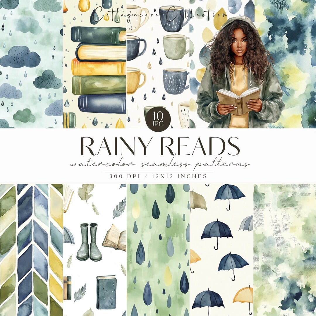 Booklover Seamless Patterns, Cute Book Background, Moody Spring, Autumn ...