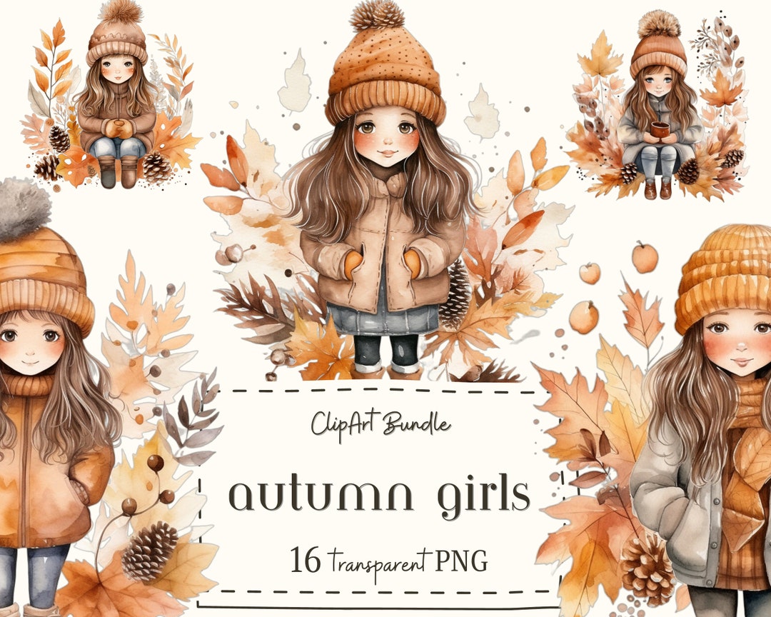 Autumn Girls Clipart Set-cozy Autumn Kids-watercolor Autumn Clipart ...