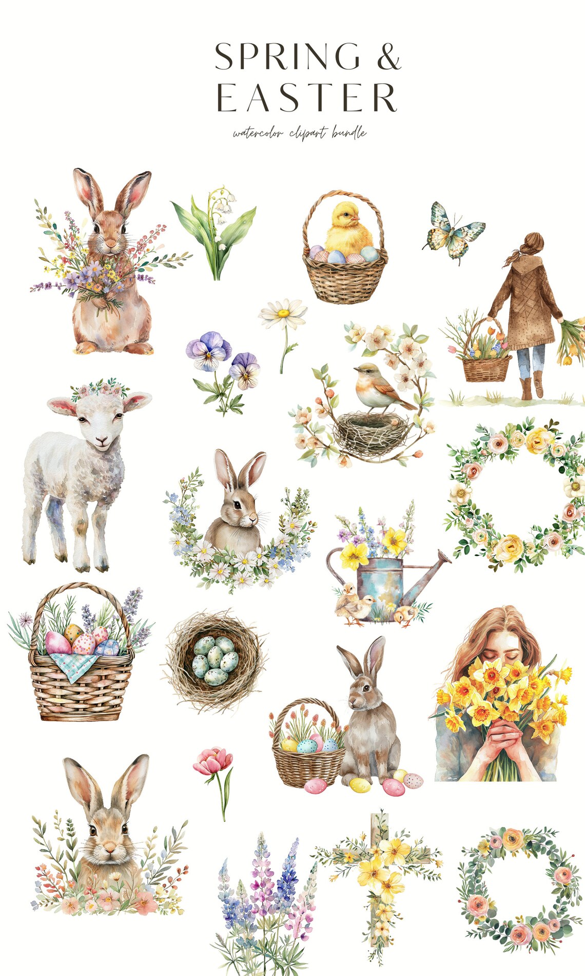 Watercolor Spring Easter Clipart-floral Clipart-easter Graphics-easter ...