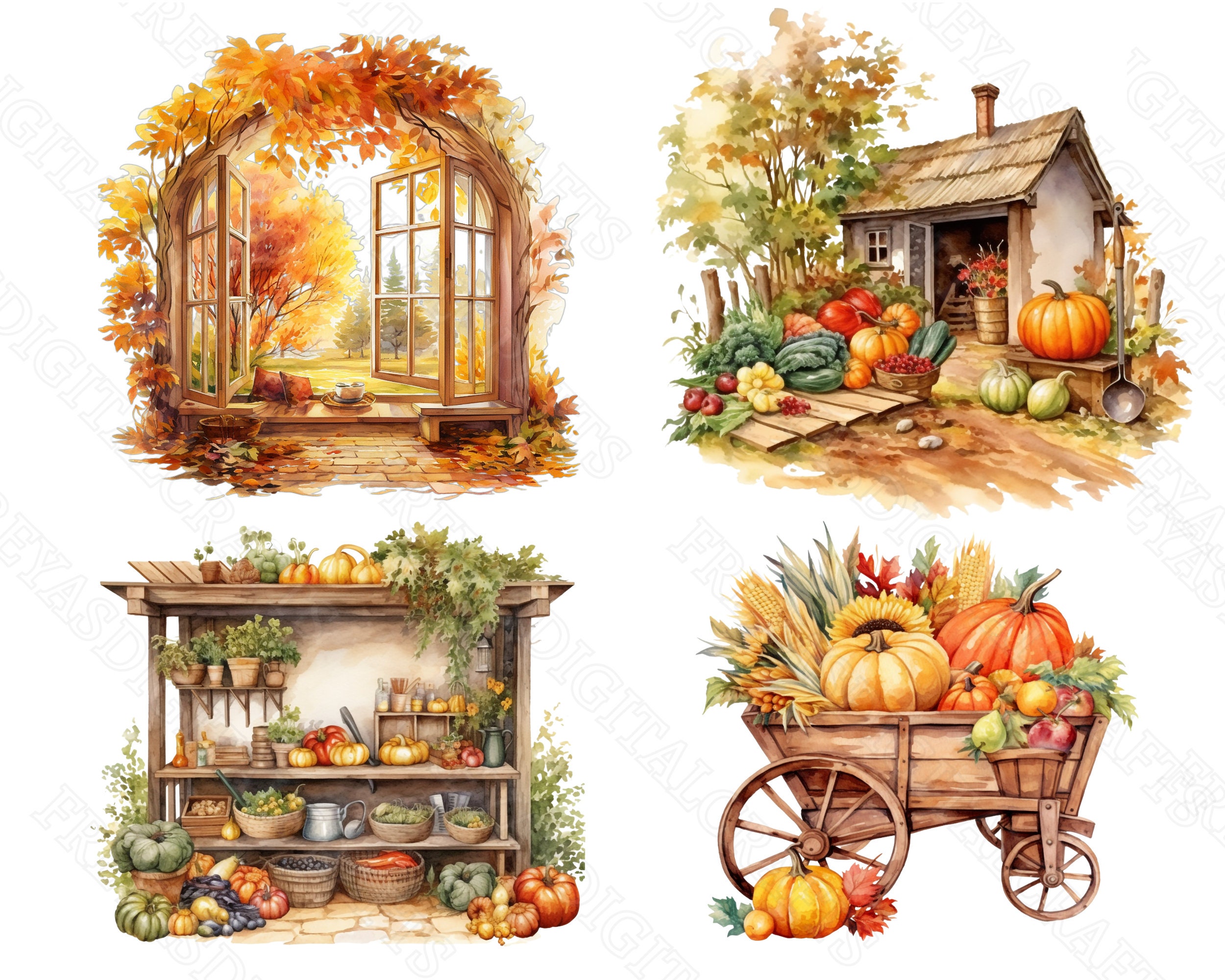 Autumn Garden PNG Clipart-watercolor Autumn Garden-card - Etsy