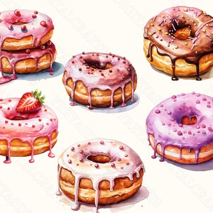48 Watercolor Donuts Art, Donuts Clipart, Dessert Clipart Bundle, Sweet ...