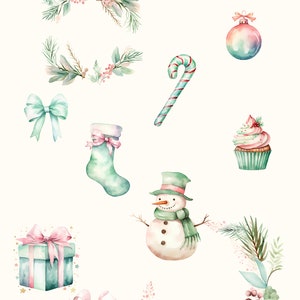 Cute Christmas Clipart, Watercolor Christmas PNG, Pink Christmas Bundle ...