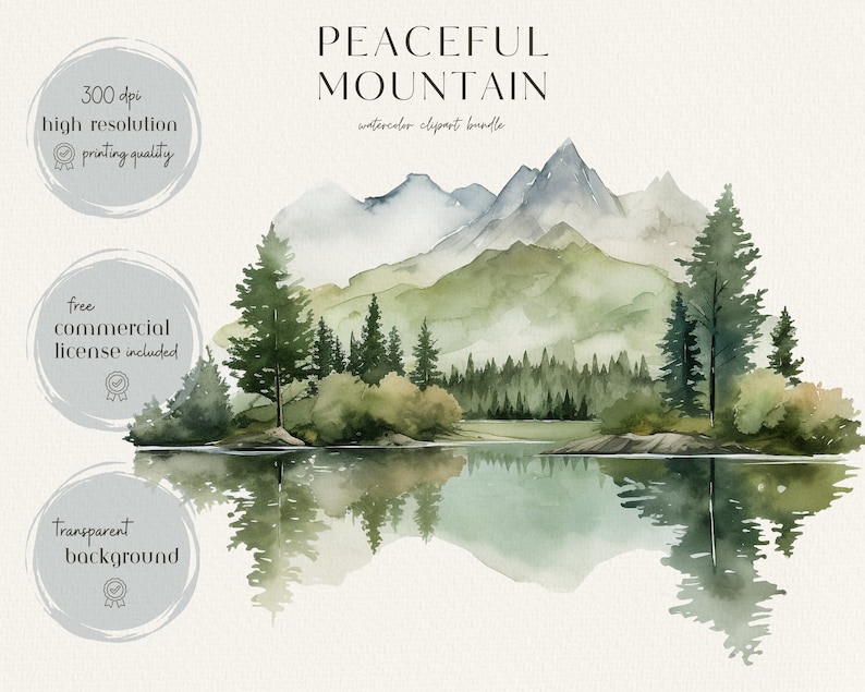 Watercolor Mountains Clipart-forest Clipart-peaceful Mountain-forest ...