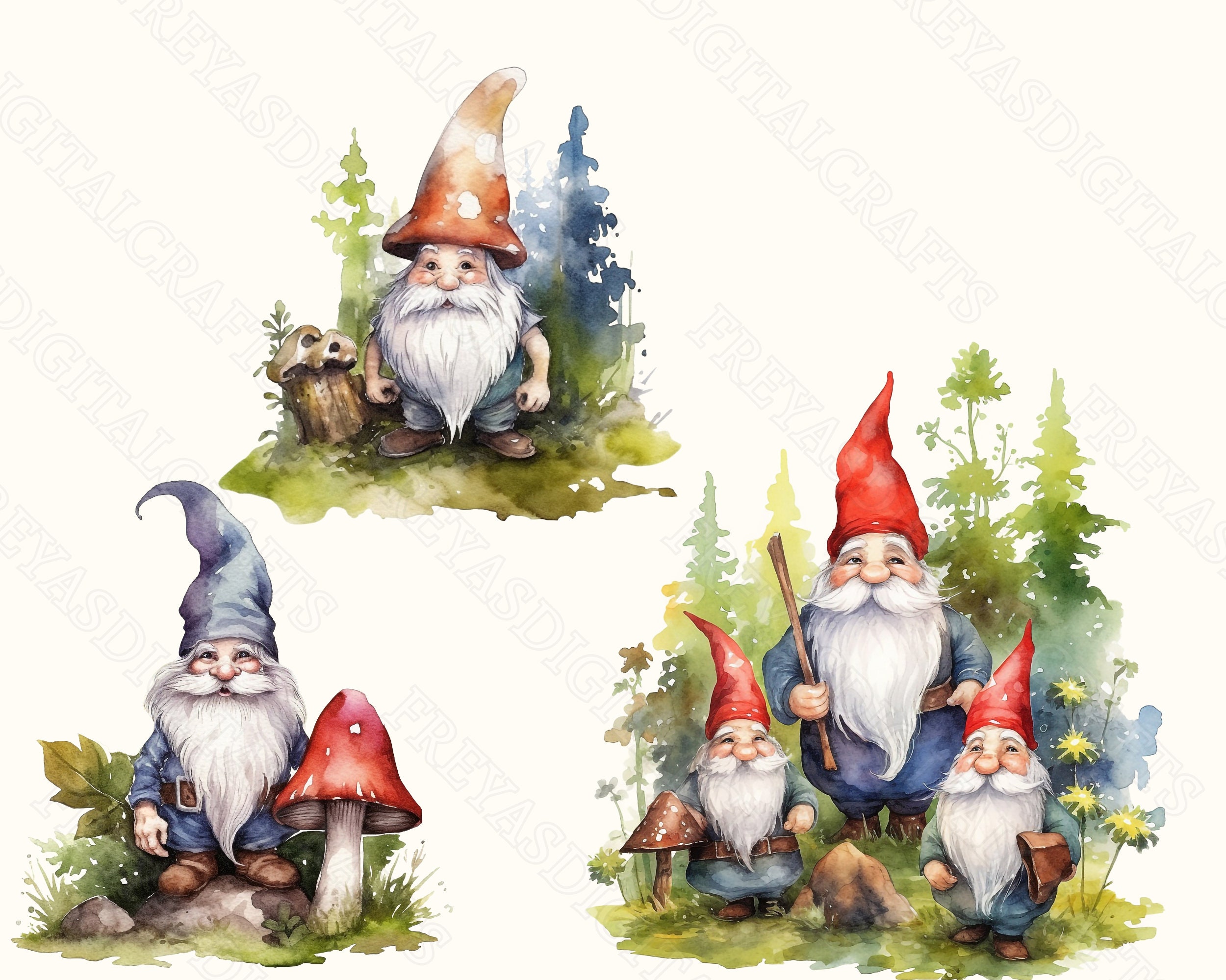Zwerge-Aquarell Gartenzwerge-PNG ClipArt-Kommerzielle - Etsy.de