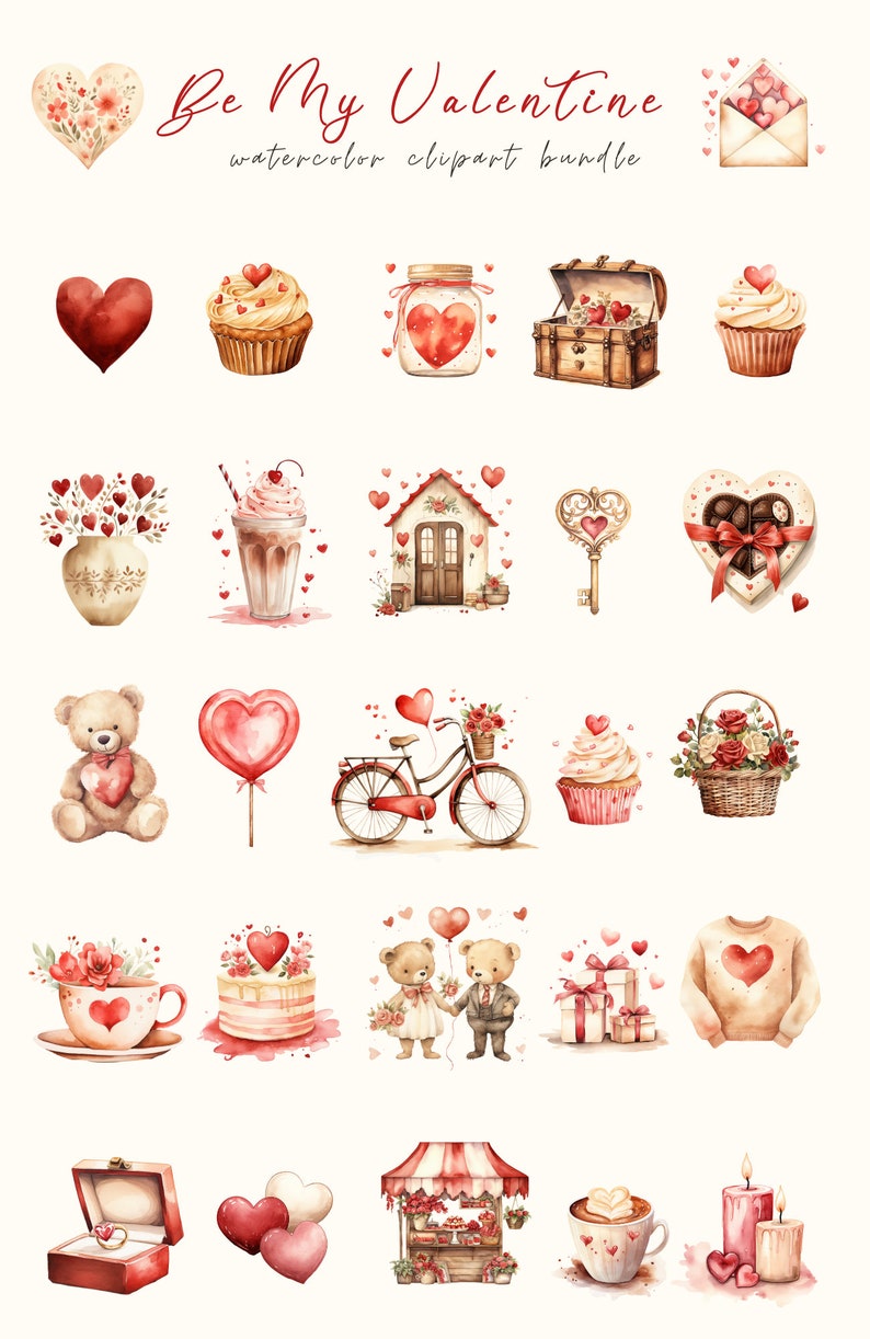 Watercolor Valentine's Day Clipart-sweet Valentine-valentine's Clipart ...